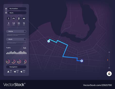 Navigation Map Gps Mobile Interface With Route Vector Image