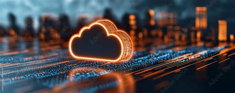 Futuristic Cloud Computing Visualization Over A Glowing Cityscape Illustrating High Speed Data