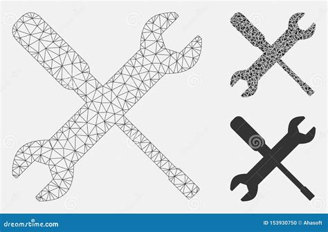 Wrench And Screwdriver Tools Vector Mesh Carcass Model And Triangle Mosaic Icon Stock Vector