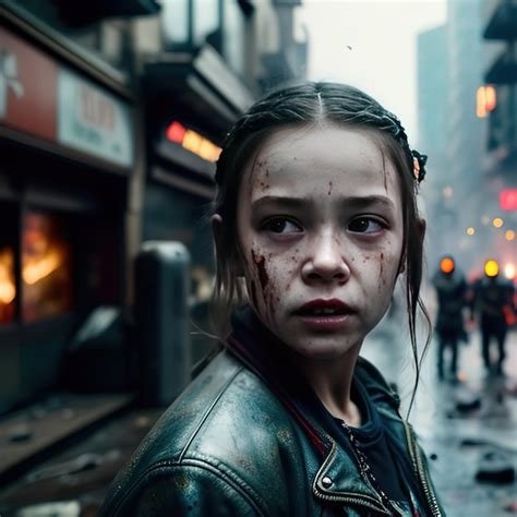 Premium Photo A Girl In A Black Leather Jacket Stands In The Rain In