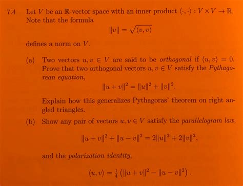 Solved Let V Be An R Vector Space With An Inner Product Chegg