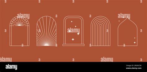 Boho Style Linear Arch Frame Collection Bohemian Decorative Ornamental Border Set For Badge
