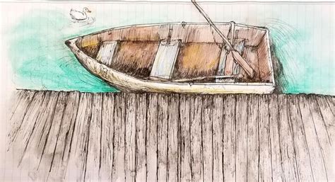 Dock Boat Landscape Drawings Abstract Artwork Art