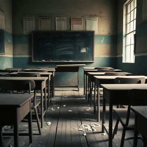 A Dimly Lit Nostalgic Classroom Vacant Premium Ai Generated Image