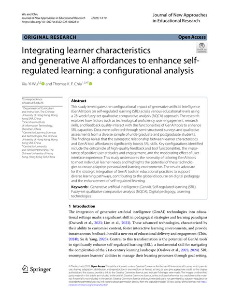 Pdf Integrating Learner Characteristics And Generative Ai Affordances To Enhance Self