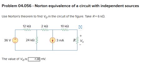 Solved Problem 04056 ﻿norton Equivalence Of ﻿a Circuit