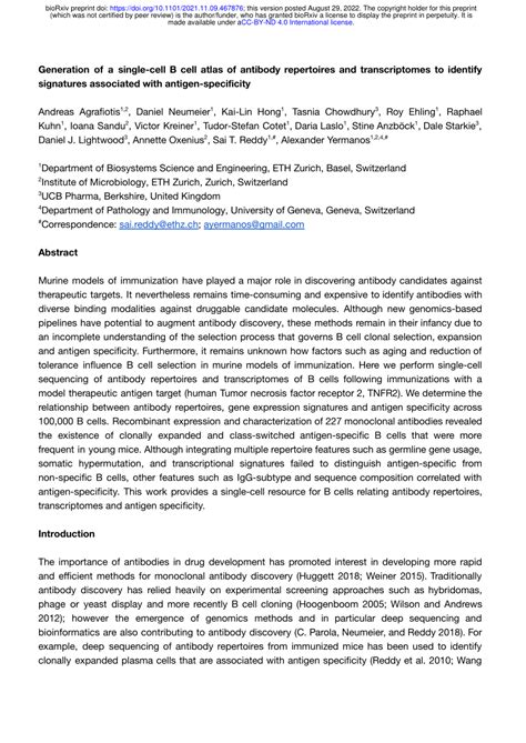 Pdf B Cell Clonal Expansion Is Correlated With Antigen Specificity In