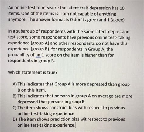 Solved An Online Test To Measure The Latent Trait Depression