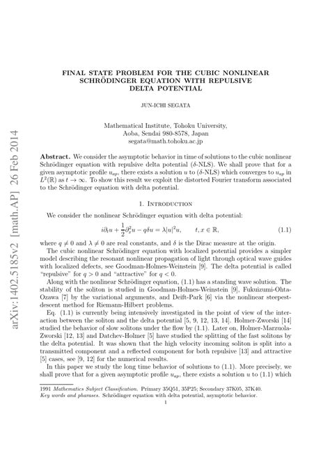 Pdf Final State Problem For The Cubic Nonlinear Schrödinger Equation With Repulsive Delta