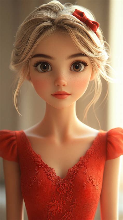 18세의 귀여운 소녀가 화려한 빨간 드레스를 입고 우아함과 젊음을 표현하고 있습니다