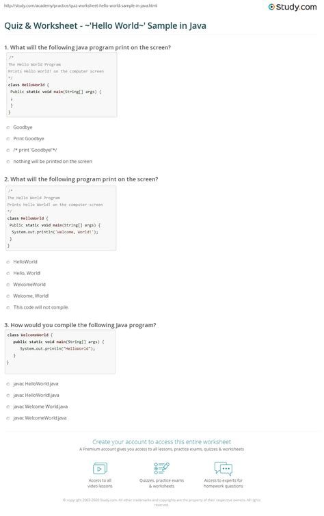 Quiz And Worksheet ~hello World~ Sample In Java
