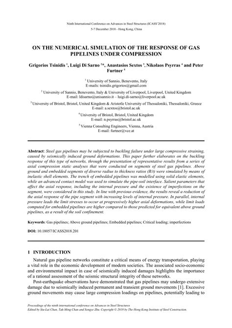 Pdf On The Numerical Simulation Of The Response Of Gas Pipelines Under Compression