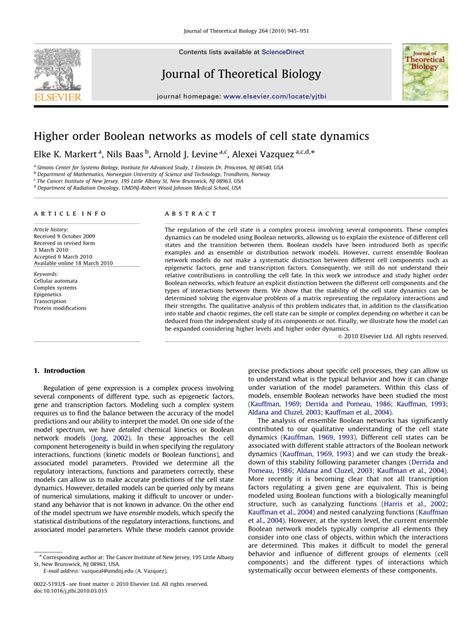 Pdf Higher Order Boolean Networks As Models Of Cell State Dynamics