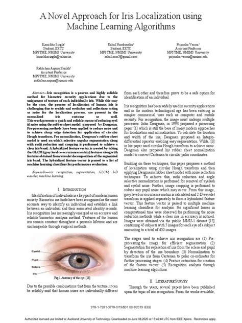 A Novel Approach For Iris Localization Using Machine Learning Algorithms Pdf