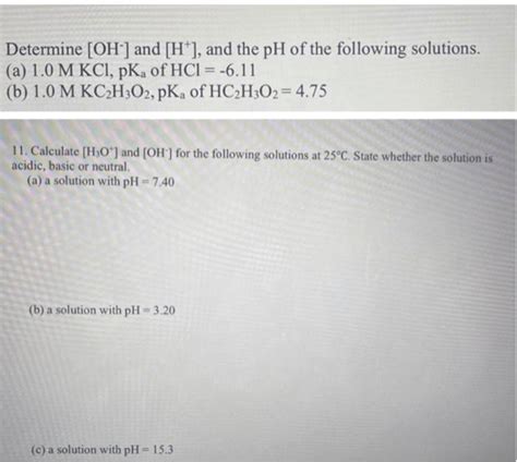 Solved Determine OH And H And The PH Of The Following Chegg Com