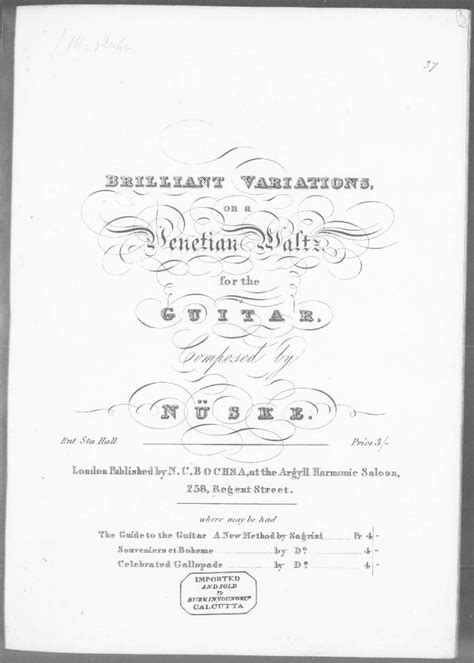 Nüske John Abraham Brilliant Variations On A Venetian Waltz For The Guitar Classical Guitar