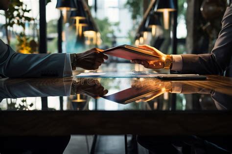 Table Serves As Hub For Businesspeople Sharing Documents Promoting