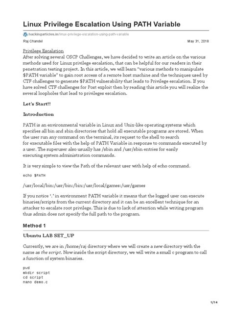 Linux Privilege Escalation Using Path Variable Manipulation Pdf Superuser Software Development