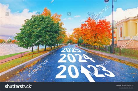 Empty Car Road Drive Arrow Sign Path View New Year Next Goal