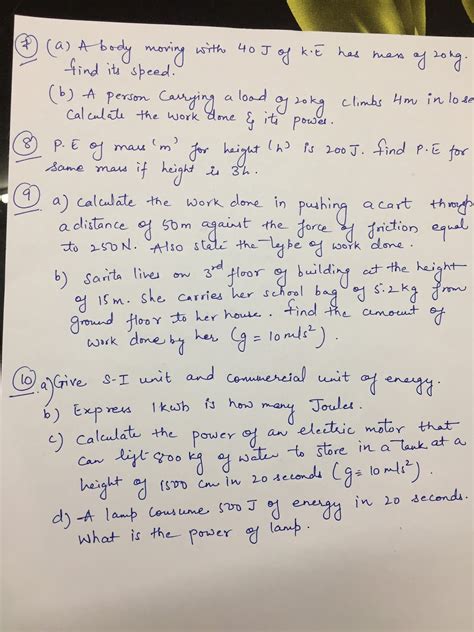 APS Golconda Priyanka Gupta CLASS PHYSICS PRACTICE QUESTIONS WORK AND ENERGY