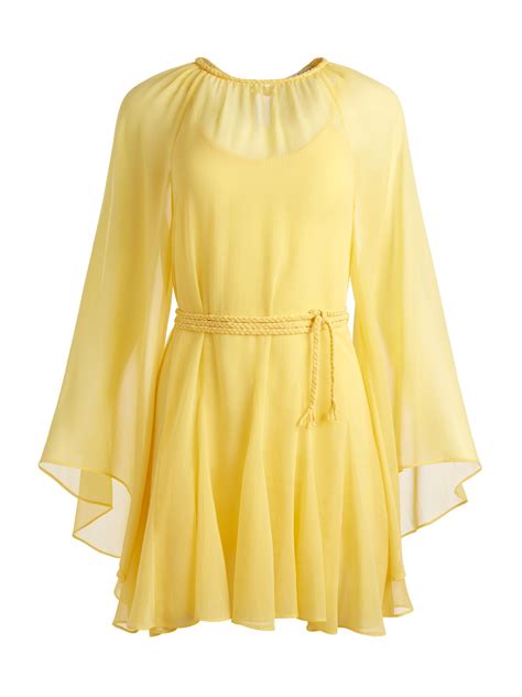 Gitana Mini Dress With Tie Belt In Lemon Meringue Alice Olivia