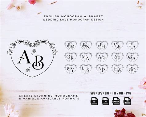 Monogram Font Calligraphy Font Cursive Font Wedding Font Svg Heart Monogram Font Circle