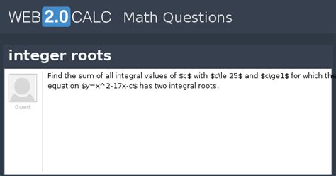 View Question Integer Roots