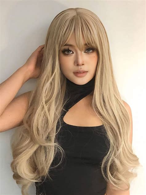 Long Body Wave Synthetic Wig With Bangs Wigs Pretty Hair Color Wig Hairstyles