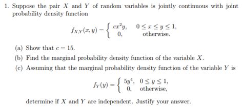 Solved Suppose The Pair X And Y Of Random Variables Is Chegg