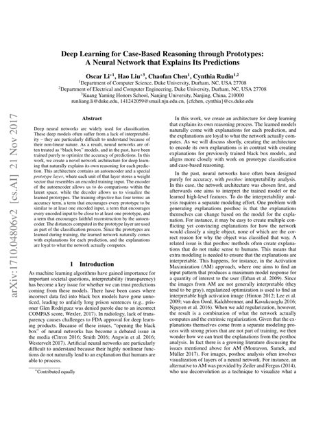 Pdf Deep Learning For Case Based Reasoning Through Prototypes A Neural Network That Explains