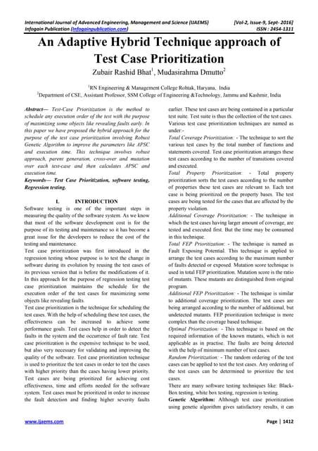 An Adaptive Hybrid Technique Approach Of Test Case Prioritization Pdf