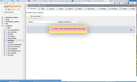 Mysql Reinstalled Wamp Wordpress Tables Not Found But Are In Phpmyadmin Stack Overflow