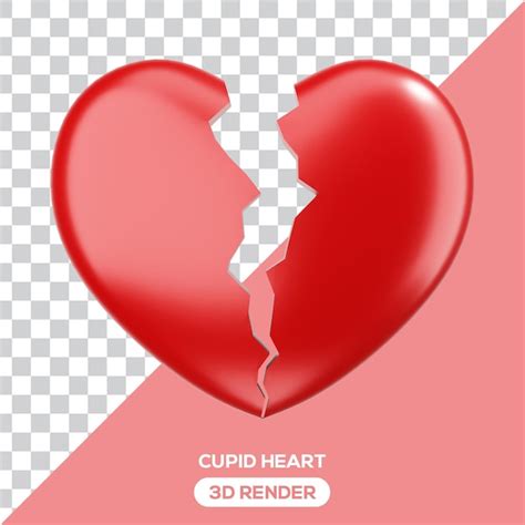 Premium Psd Png 3d Broken Red Heart Symbol Isolated Render Glossy Broken Heart Emoji 3d Render