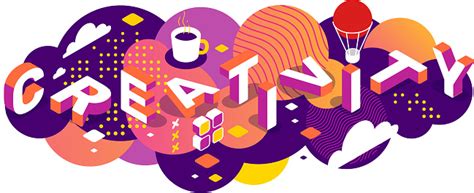 장식 요소와 크리에이 티브 아이디어 개념입니다 밝은 색 배경 인쇄 술 레터링 3d 창의력 단어의 벡터 크리에이 티브 가로 그림 3차원 형태에 대한 스톡 벡터 아트 및 기타