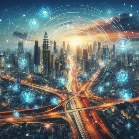 Wireless Networks Smart Cities The Internet Of Things And Abstract Visual Images Stock