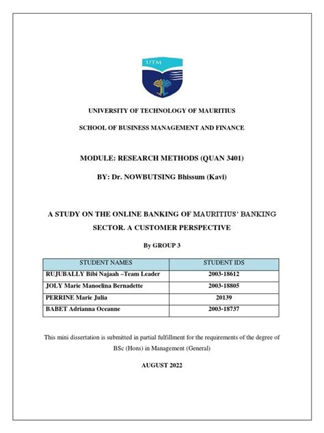 Mini Dissertaion Research Methods Group 3 Pdf Online Banking Banks And Banking