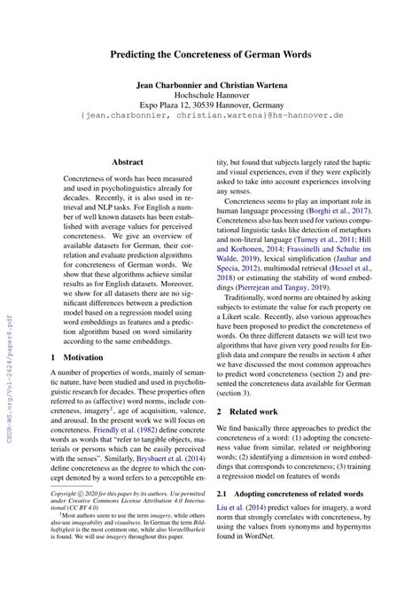 Pdf Predicting The Concreteness Of German Words