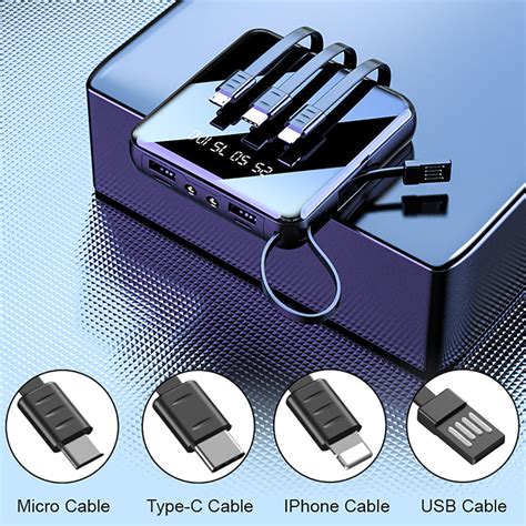 Mini Portable Power Bank With Built In Cable Mah Logo Printing