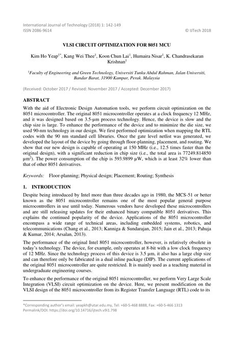Pdf Vlsi Circuit Optimization For The 8051 Mcu