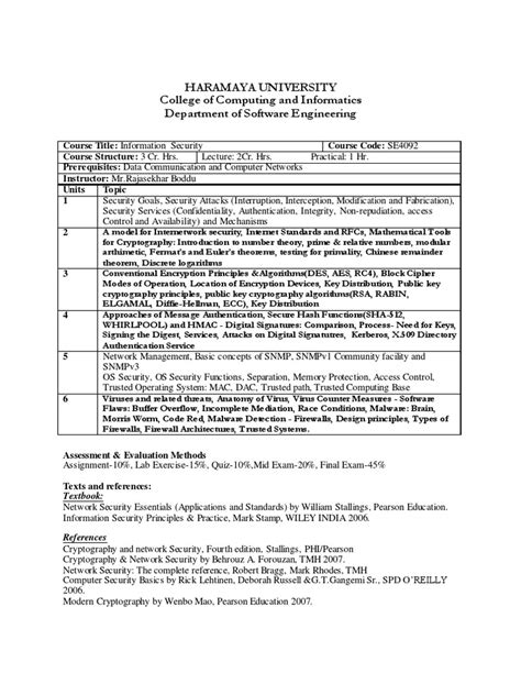 Course Outline Information Security Pdf Cryptography Information Security