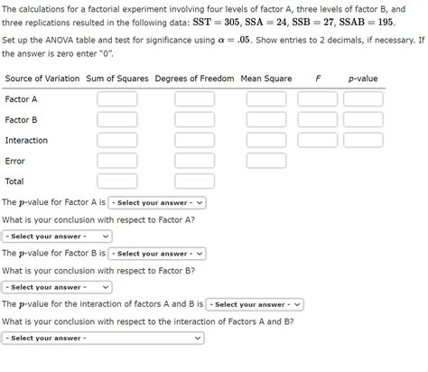 Solved The Calculations For A Factorial Experiment Involving Chegg Com