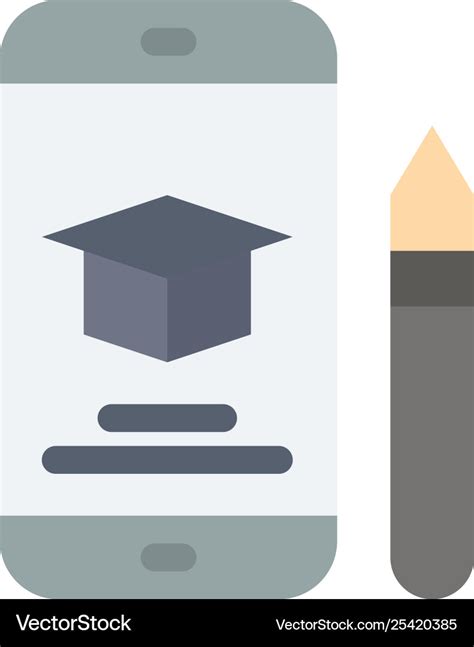 Cap Education Graduation Mobile Pencil Flat Color Vector Image