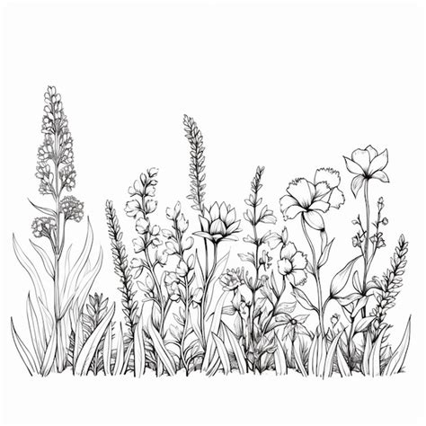 Premium Photo A Drawing Of A Field Of Flowers With Grass And Flowers Generative Ai