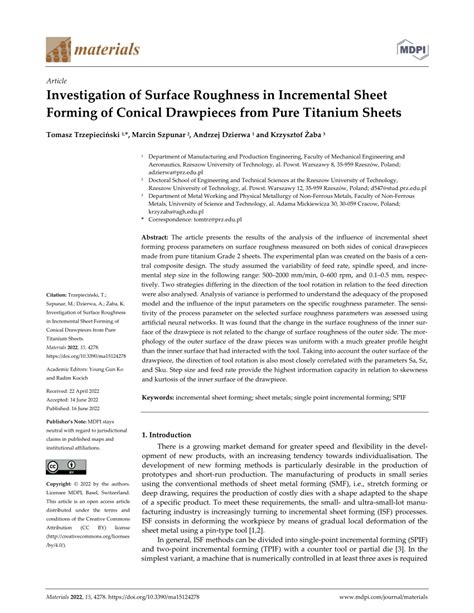 Pdf Investigation Of Surface Roughness In Incremental Sheet Forming