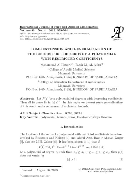 pdf some extension and generalization of the bounds for the zeros of