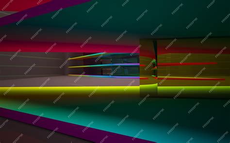 Premium Photo Abstract Dynamic Interior With Colored Objects 3d Illustration And Rendering