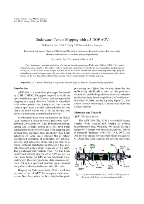 Pdf Underwater Terrain Mapping With A 5 Dof Auv