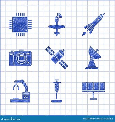Set Satellite Syringe Solar Energy Panel Radar Robotic Robot Arm Hand Factory Mirrorless