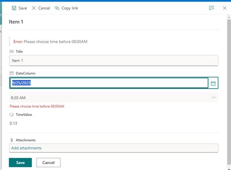 Date And Time Column Validation For Sharepoint List Using Time As A
