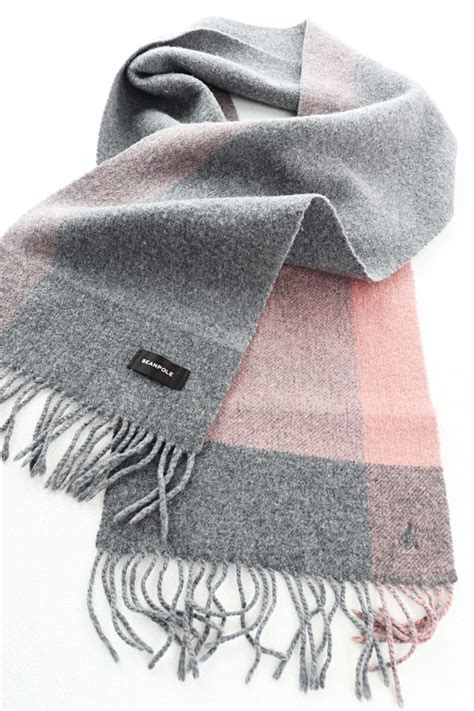 F 빈폴 목도리 머플러 그레이 핑크 울 체크 1e70 헬로마켓